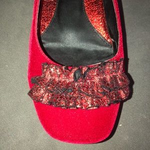 Shellys London | Shoes | Shellys London Red Velvet With Ruffle | Poshmark